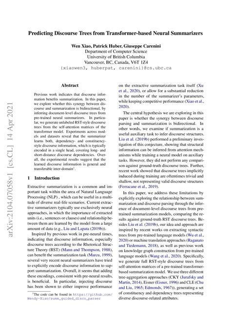 Predicting Discourse Trees From Transformer Based Neural Summarizers Deepai