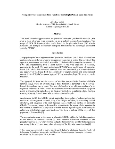 Pdf Using Piecewise Sinusoidal Basis Functions As Multiple Domain