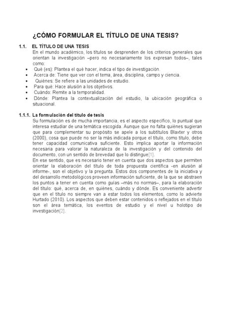 Cómo Formular El Título De Una Tesis Pdf