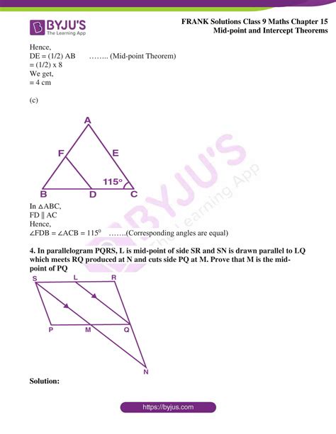 Frank Solutions For Class 9 Maths Chapter 15 Mid Point And Intercept