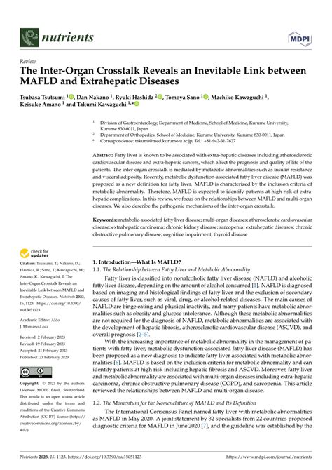 PDF The Inter Organ Crosstalk Reveals An Inevitable Link Between MAFLD And Extrahepatic Diseases