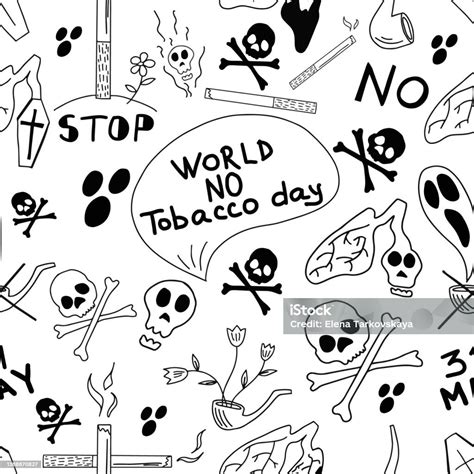 원활한 패턴 세계 금연 담배의 날 흰색 배경에 격리된 벡터 그림 담배에 대한 스톡 벡터 아트 및 기타 이미지 담배 정지 표지판 0명 Istock