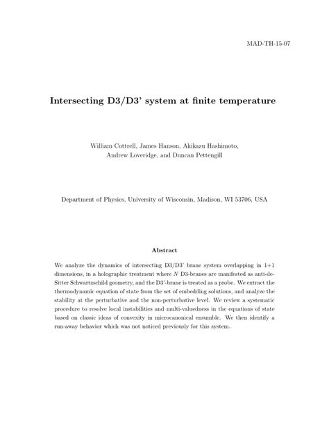 Pdf Intersecting D 3 − D 3 ′ Brane System At Finite Temperature