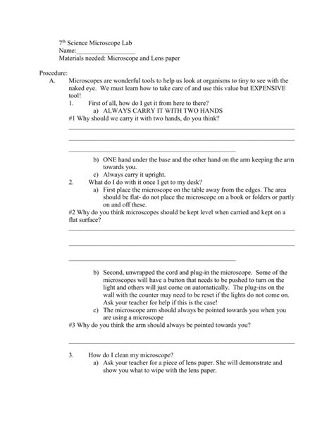 Th Grade Microscope Lab Procedure