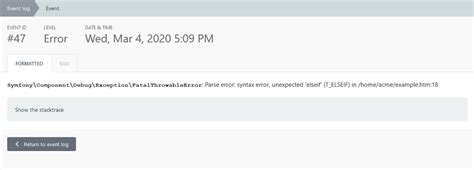 remove the show the stacktrace button in event logs · issue 4969
