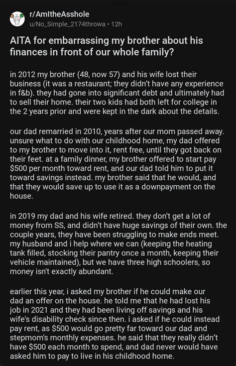 Aita For Embarrassing My Brother About His Finances In Front Of Our