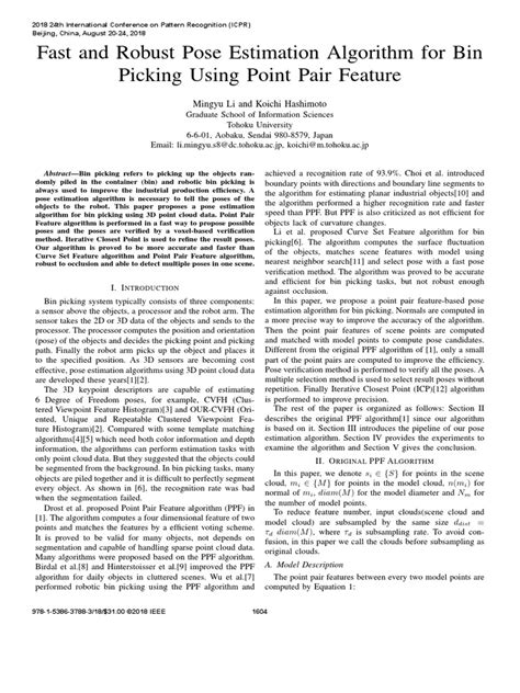 Fast And Robust Pose Estimation Algorithm For Bin Picking Using Point Pair Feature Pdf