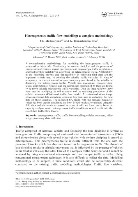 Pdf Heterogeneous Traffic Flow Modelling A Complete Methodology