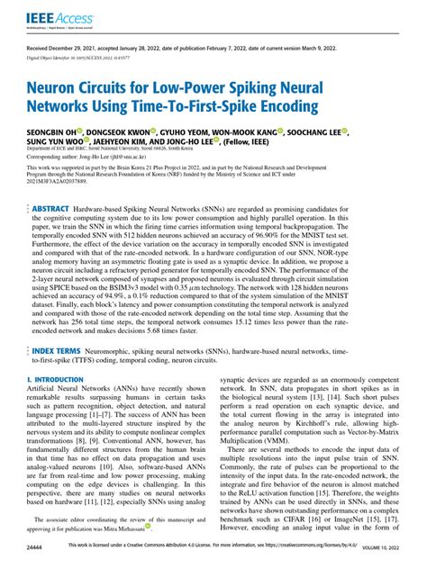 Neuroncircuitsforlow Powerspikingneuralnetworksusingtime To First Spikeencoding Pdf