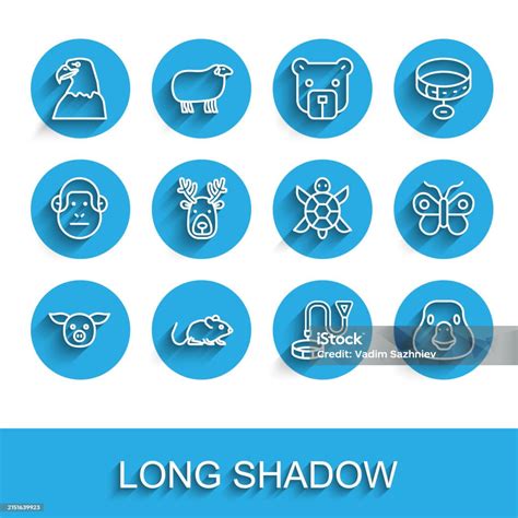 돼지 쥐 독수리 머리 이름표가 있는 칼라 거위 새 사슴 뿔 나비와 거북이 아이콘을 설정합니다 벡터 가공의 인물에 대한 스톡 벡터 아트 및 기타 이미지 Istock