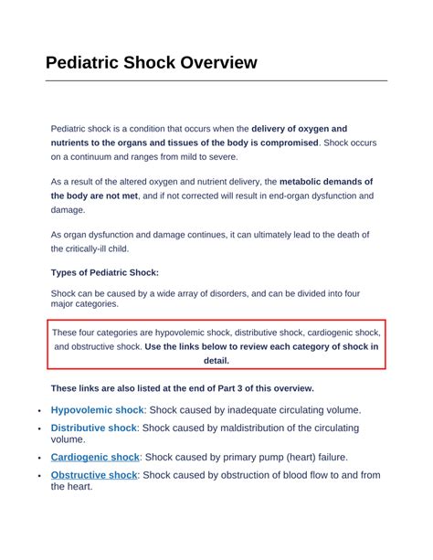 Pdf Pediatric Shock Overview