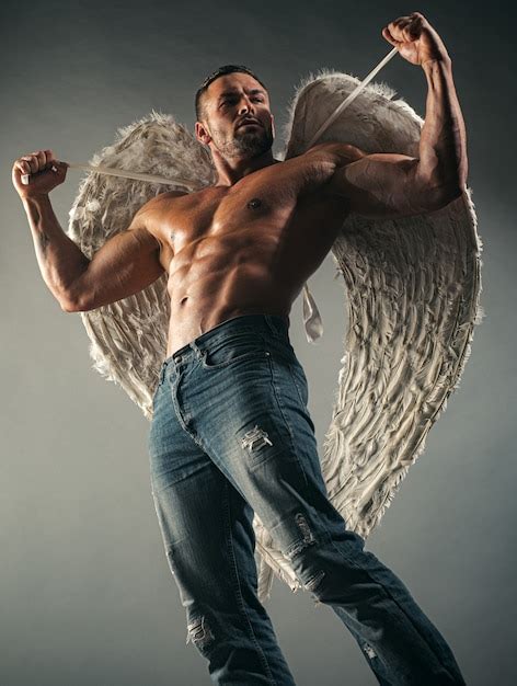 Premium Photo Shirtless Male Model With Angels Wings Naked Erotic Man