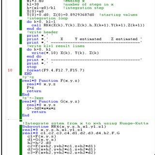 FORTRAN Code Of RungeKutta For Set Of First Order Differential Equations Download Scientific