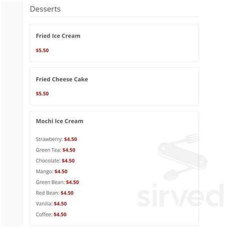 Menu Chattanooga Tns Kumo Hibachi And Sushi Sirved