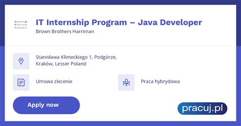 Oferta Pracy It Internship Program Java Developer Brown Brothers Harriman Kraków