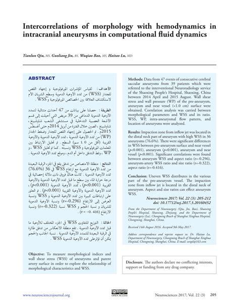 Pdf Intercorrelations Of Morphology With Hemodynamics In Intracranial
