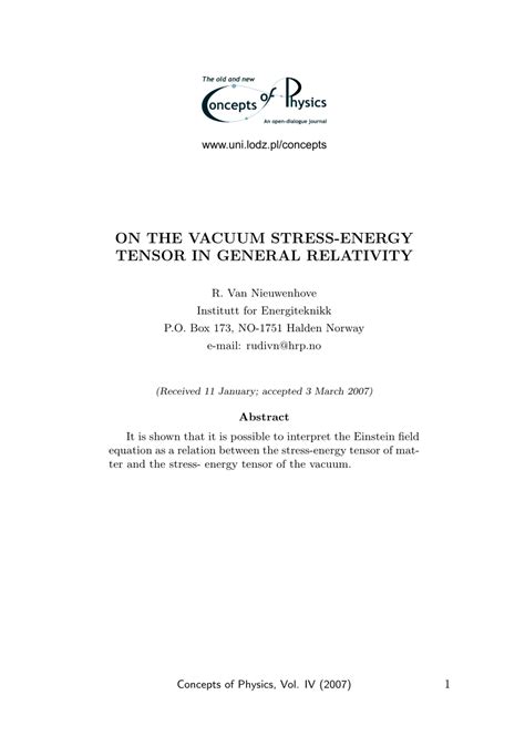 Pdf On The Vacuum Stress Energy Tensor In General Relativity