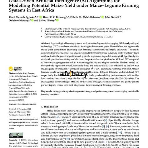 Data Driven Artificial Intelligence Ai Algorithms For Modelling Potential Maize Yield Under