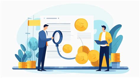 Concepto De Documentos Bancarios Con Lupa En Una Moneda De Oro Vector