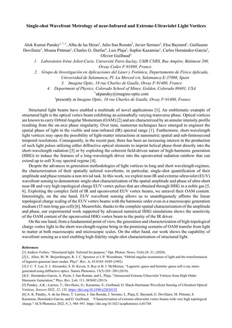 Pdf Single Shot Wavefront Metrology Of Near Infrared And Extreme