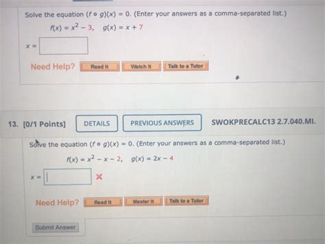 Solved Solve The Equation Fog X 0 Enter Your Answers