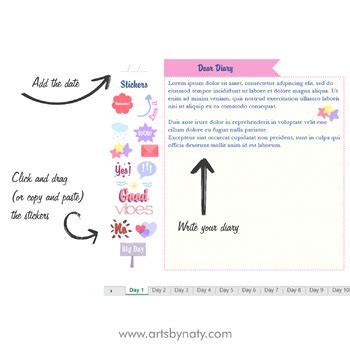 Digital Daily Diary Excel Template Excel Spreadsheets By ArtsByNaty
