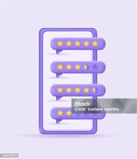 3d 고객 리뷰 개념입니다 고객의 피드백이있는 스마트 폰 댓글에서 낮고 높은 별 등급 웹사이트 또는 모바일 응용 프로그램에 대한 현실적인 벡터 그림 3차원 형태에 대한 스톡