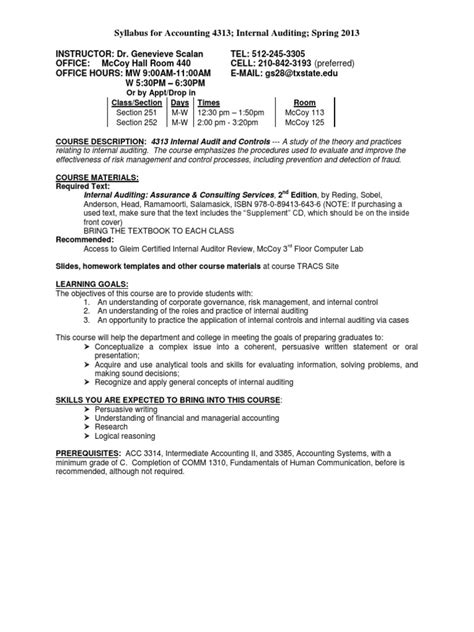 Acct 4313 Audit Syllabus Pdf Academic Dishonesty Internal Audit