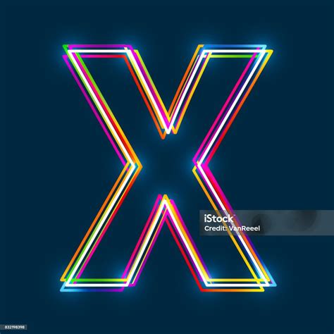 파란색 배경에 빛나는 효과 함께 그리스어 대문자 치 다 색 윤곽선 글꼴 컴퓨터 그래픽에 대한 스톡 벡터 아트 및 기타 이미지 컴퓨터 그래픽 과학 그라데이션 Istock