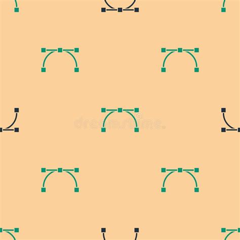 Green And Black Bezier Curve Icon Isolated Seamless Pattern On Beige Background Pen Tool Icon