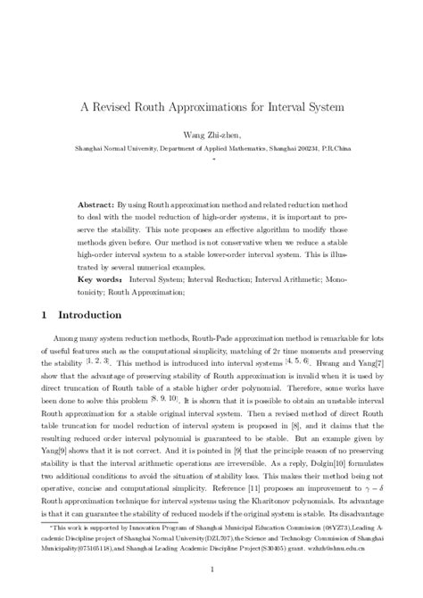 Pdf A Revised Routh Approximation For Interval System