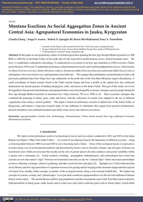 Pdf Montane Ecoclines As Social Aggregation Zones In Ancient Central Asia Agropastoral