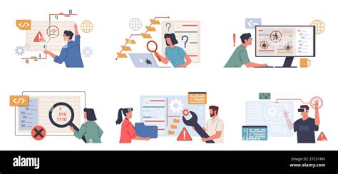 Software Testers Work It Company Employees Looking For Bugs And Errors