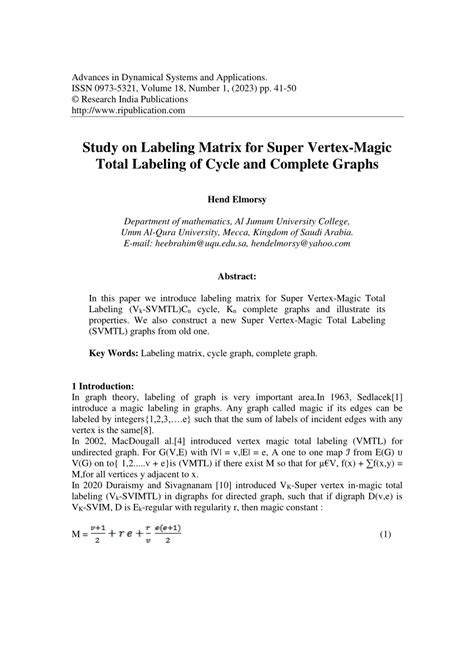 Pdf Study On Labeling Matrix For Super Vertex Magic Total Labeling Of