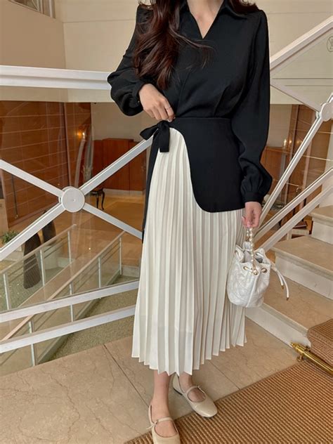 리리앤코 1만장 돌파♥ 44 120 츠리티 플리츠 배색 언발 리본 롱 원피스 봄신상봄하객룩출근룩데일리룩빅사이즈