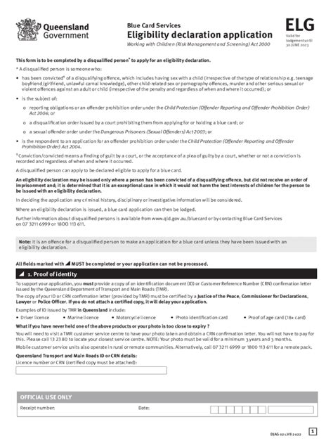 Fillable Online Eligibility Declaration Application Blue Card