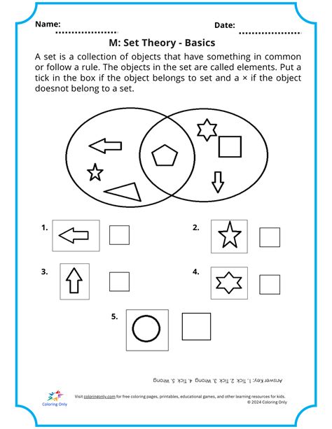 M Set Theory Basics Free Printable Worksheet