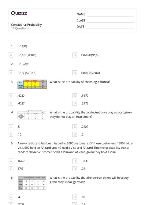 50 Conditional Probability Worksheets For 9th Class On Quizizz Free