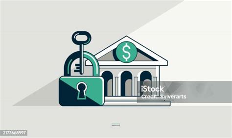 보안 뱅킹 개념 포스터 자물쇠 및 키 벡터 아이콘 스타일 일러스트와 은행 건물 안전한 은행 운영 안전한 계좌 자물쇠 잠금 및 개인 은행에 대한 스톡 벡터 아트 및 기타