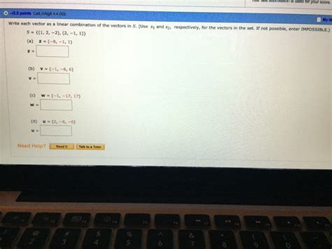 solved write each vector as a linear combination of the