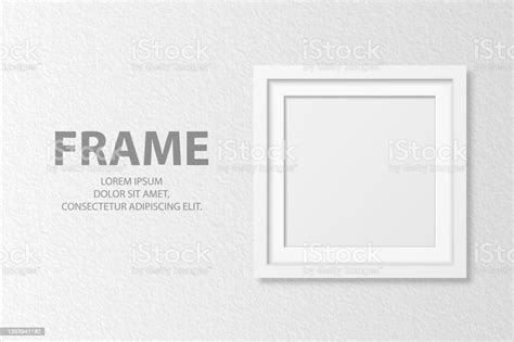 벡터 3d 사실적 빈 흰색 사각형 나무 간단한 현대 프레임 에 흰색 질감 벽 배경 프레젠테이션에 사용할 수 있습니다 모형 전면 보기를 위한 디자인 템플릿 액자에 대한 스톡