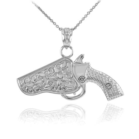 Solid Sterling Silver Revolver Gun Pendant Necklace