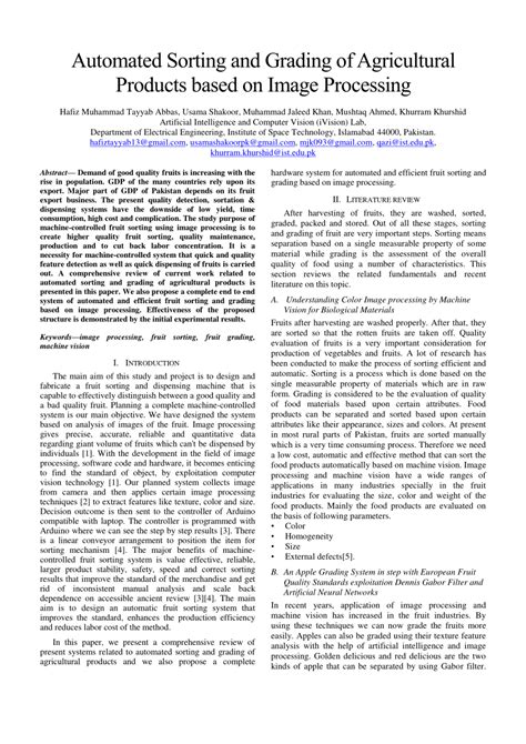 Pdf Automated Sorting And Grading Of Agricultural Products Based On