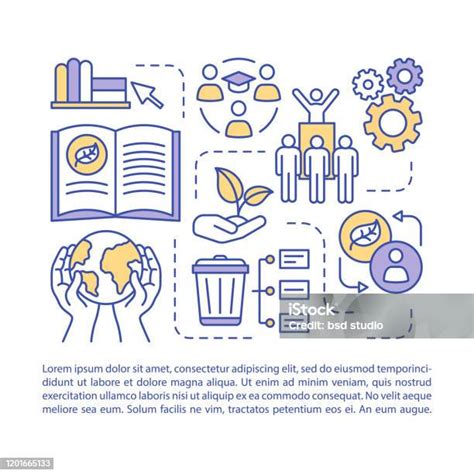 제로 폐기물 교육 기사 페이지 벡터 템플릿 브로셔 잡지 선형 아이콘과 텍스트 상자소책자 디자인 요소 폐기물 관리 인쇄 디자인