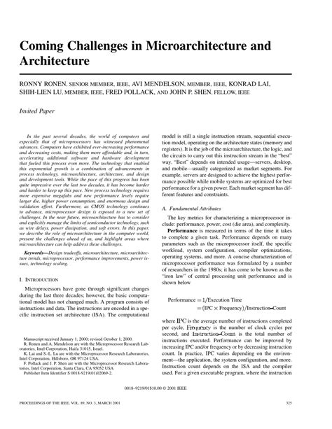 Pdf Coming Challenges In Microarchitecture And Architecture