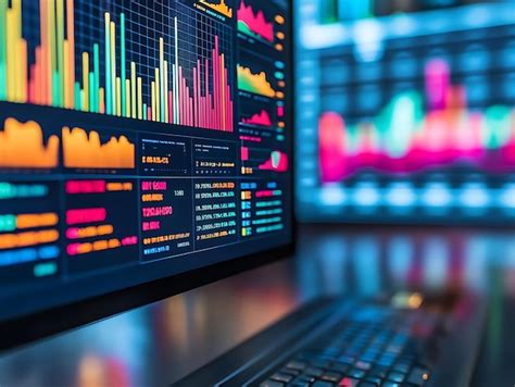Computer Monitor Displaying Financial Charts And Data Realistic Photo