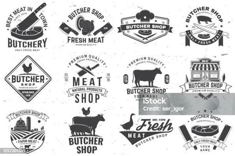 소 쇠고기 닭고기와 정육점 배지 또는 라벨 세트 벡터 소 치킨 실루엣빈티지 타이포그래피 디자인 도살장 고기 가게 시장 레스토랑