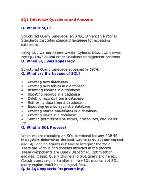Sql Interview Questions And Answers Pdf Databases Relational Database