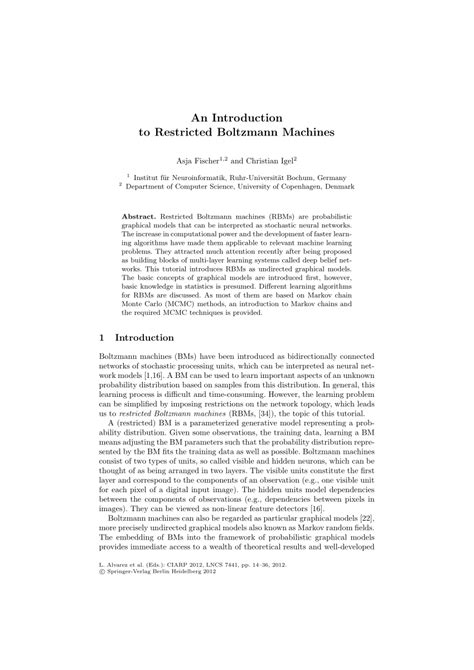 Pdf An Introduction To Restricted Boltzmann Machines