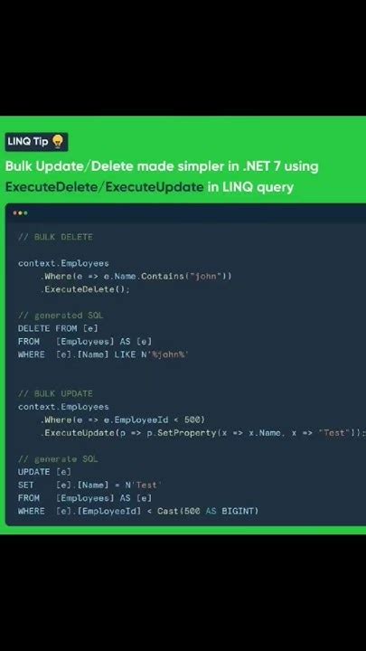 Linq Tip 💡bulk Update Delete Made Simpler In Net 70 Using Linq Query